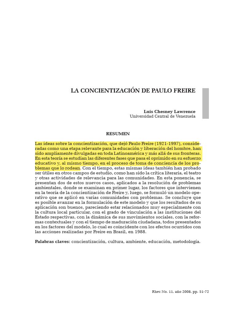 Concientizacion de Pablo Freire | PDF | Entorno natural | Realidad