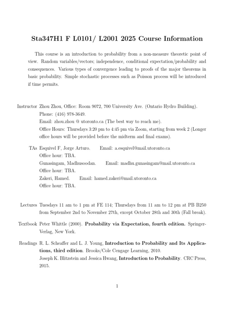 Course Info L0101 L2001 | PDF | Probability | Statistical Theory