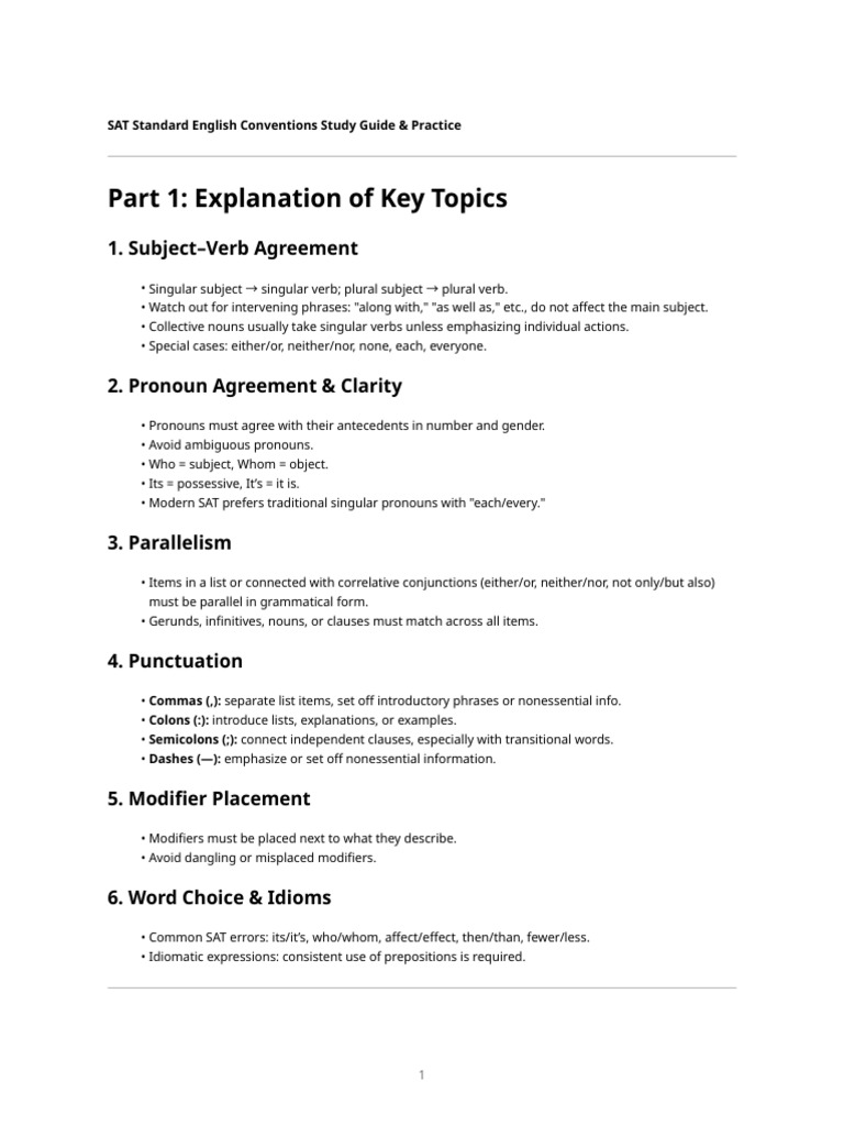 SAT English Conventions Guide | PDF | Grammatical Number | Verb