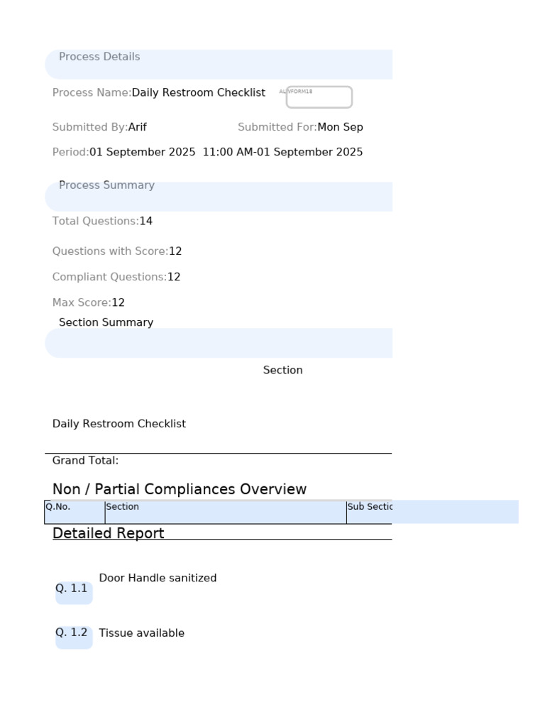 Daily Restroom Compliance Checklist | PDF | Hydraulic Engineering | Bathing