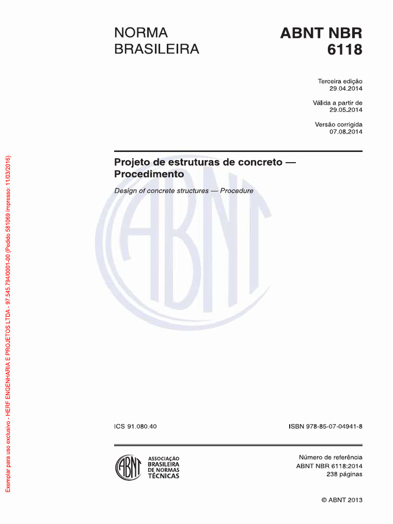 Abnt-Nbr-6118-2014 - Projeto de Estruturas de Concreto - Procedimento | PDF