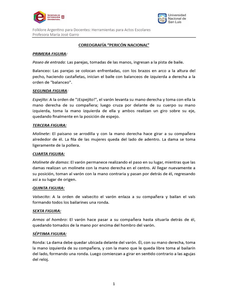 Coreografía Pericon Nacional | PDF