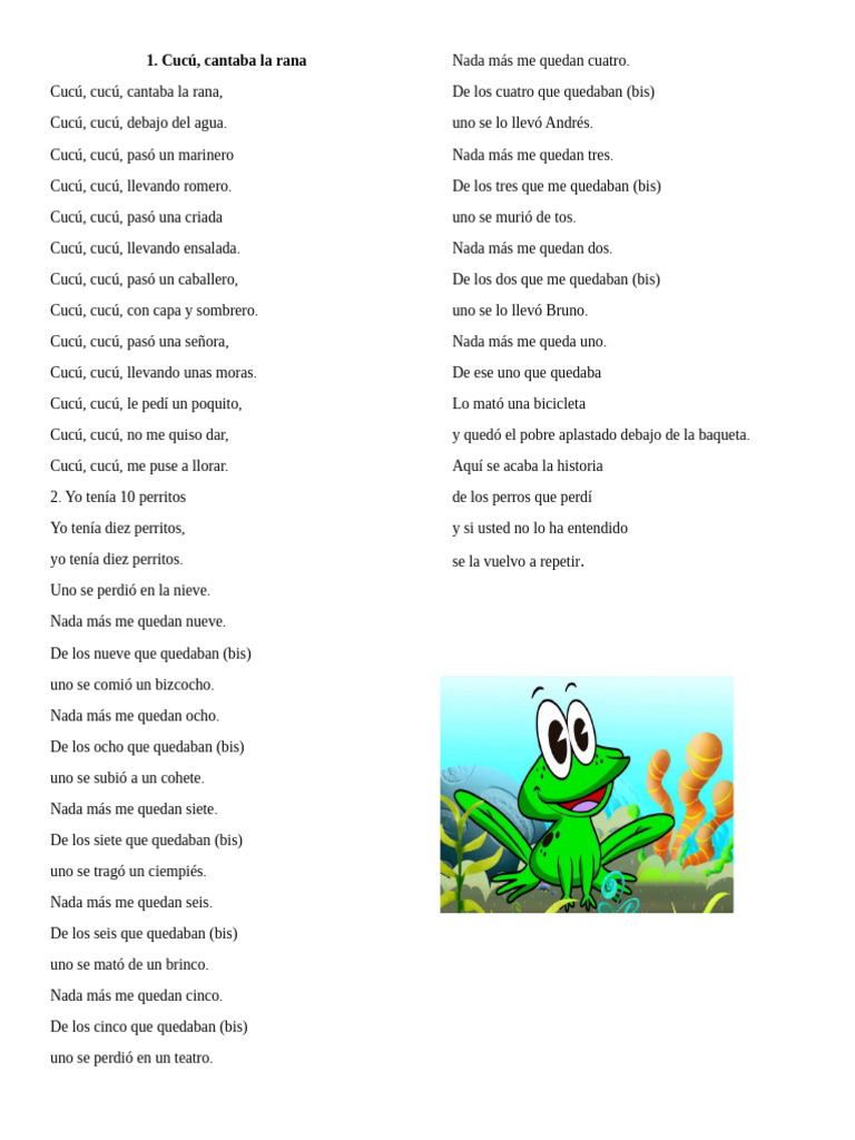 Canciones infantiles populares en español | PDF
