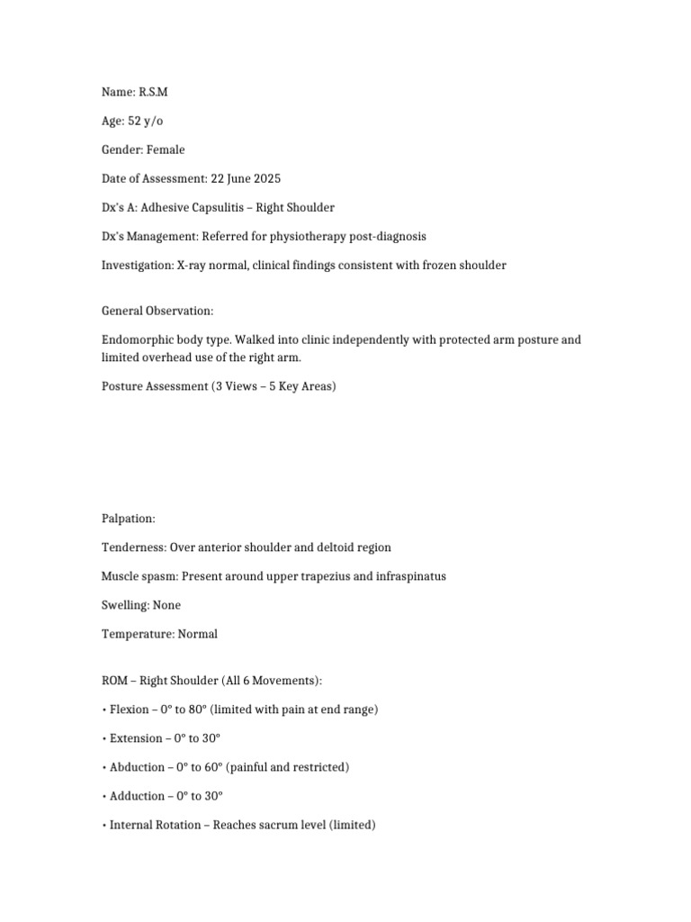Frozen Shoulder Assessment & Treatment Plan | PDF | Anatomical Terms Of ...