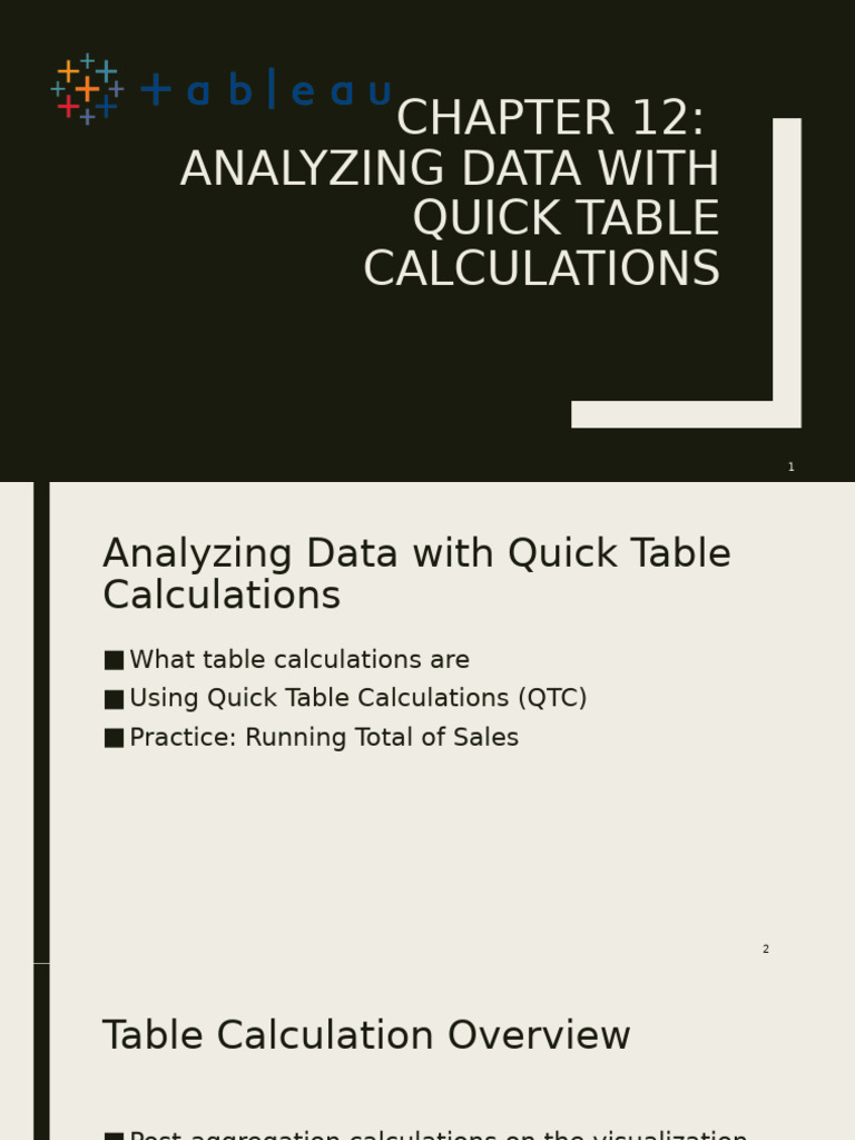 Chapter 12 - Analyzing Data With Quick Table Calculations | PDF | Data | Computing