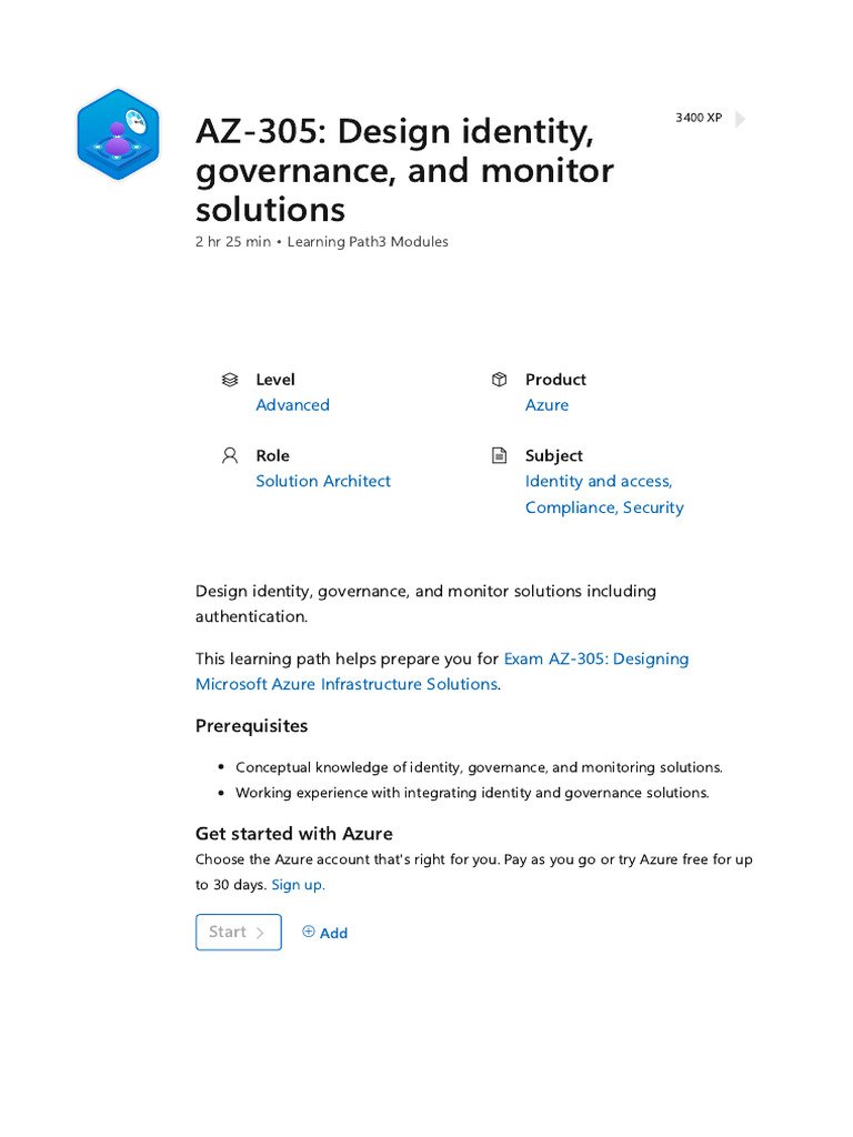 AZ 305 Design Identity Governance Training | PDF | Microsoft Azure | Information Technology