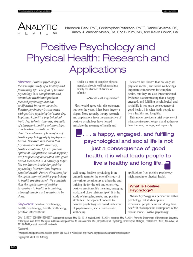 Positive Psychology and Physical Health | PDF | Positive Psychology ...