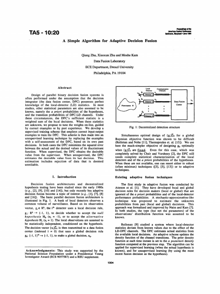 A Simple Algorithm For Adaptive Decision Fusion Pdf Statistics