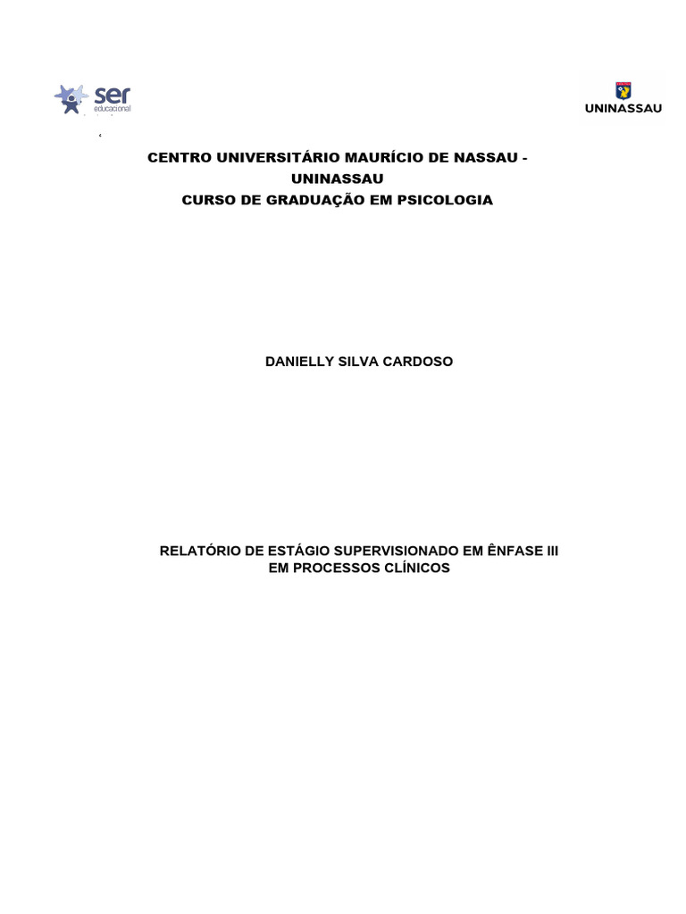 Relatório de Estágio - Clínica Elaborando 12.06 - Formatado (Dany) | PDF | Terapia cognitiva ...