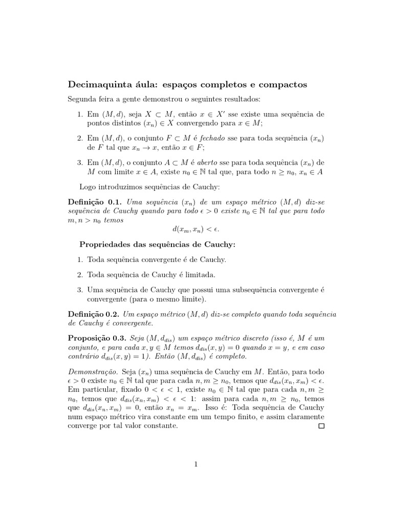 Espaços Métricos: Completude e Compactação | PDF | Sequência | Número real