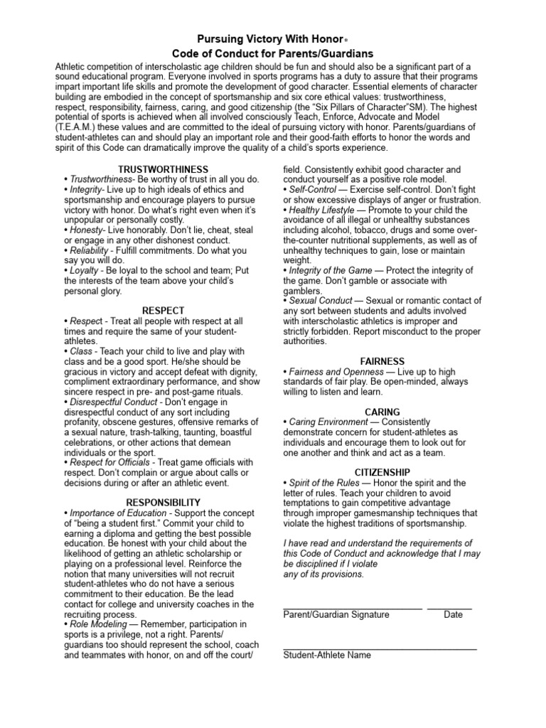 Code of Conduct for Sports Parents | PDF | Social Psychology