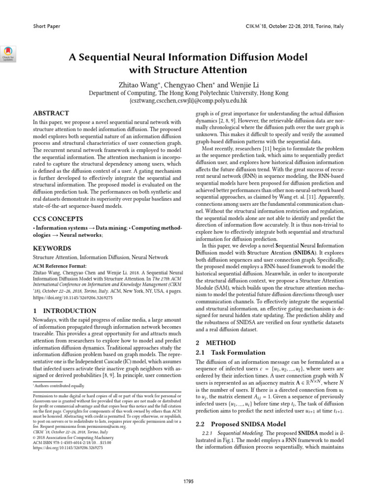 A Sequential Neural Information Diffusion Model With Structure Attention | PDF | Information ...