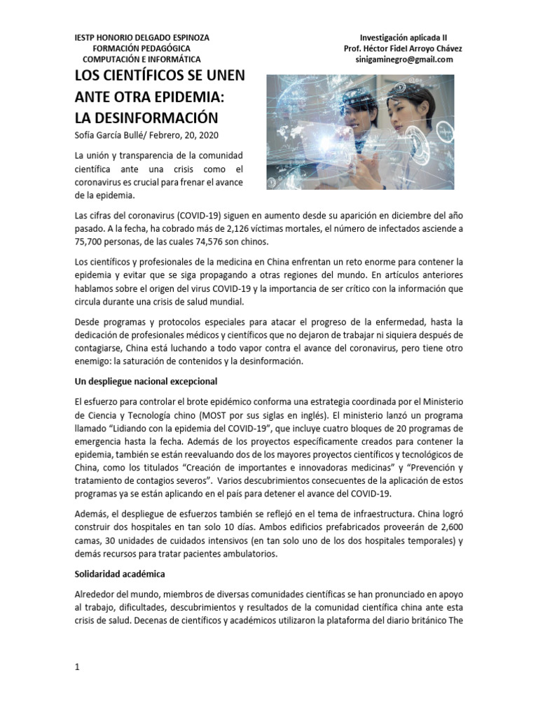 Lectura #04 Los Cientifificos Se Unen Frente A Otra Epidemia La ...