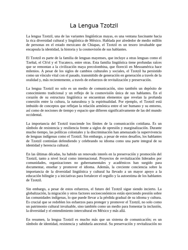 La Lengua Tzotzil: Identidad y Resiliencia | PDF