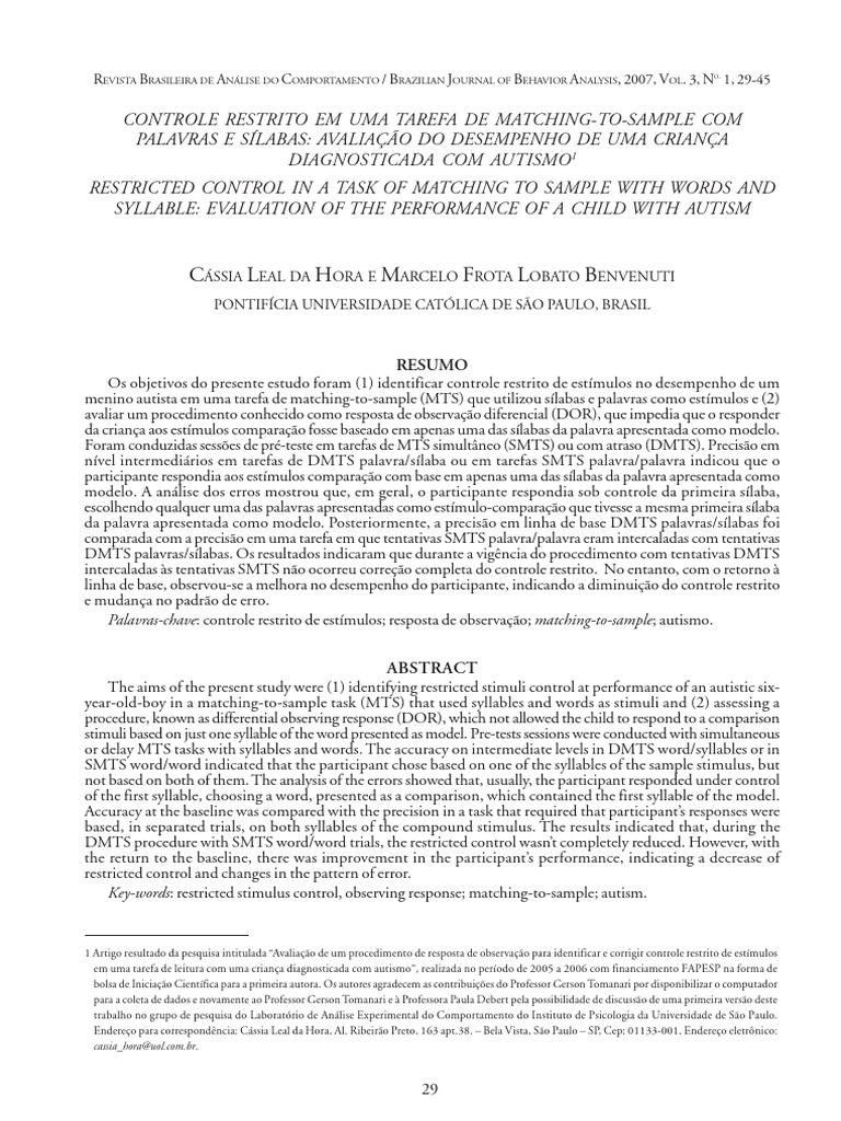Controle Restrito em Autismo: Estudo MTS | PDF | Comportamento | Autismo