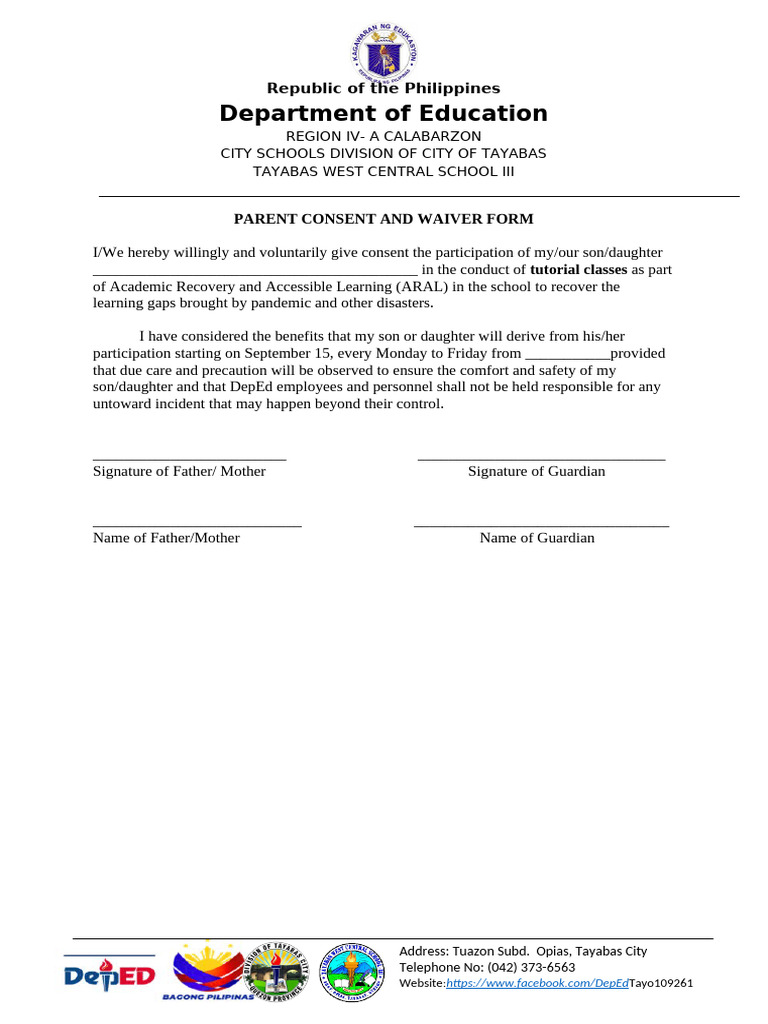 Parent Consent for ARAL Program | PDF