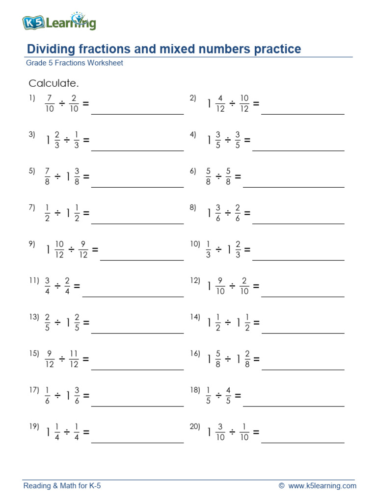Grade 5 Dividing Fractions Worksheet | PDF | Numbers | Algebra