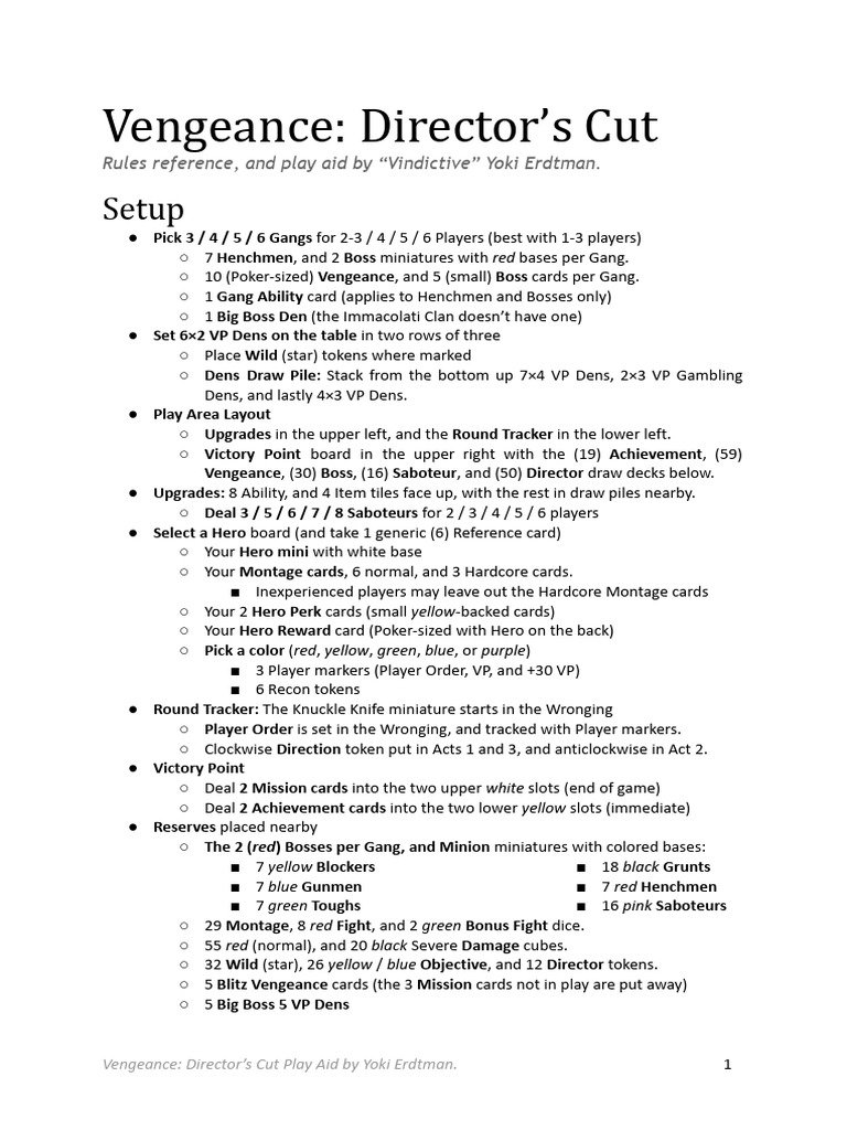Vengeance: Director's Cut Guide | PDF | Gaming | Tabletop Games