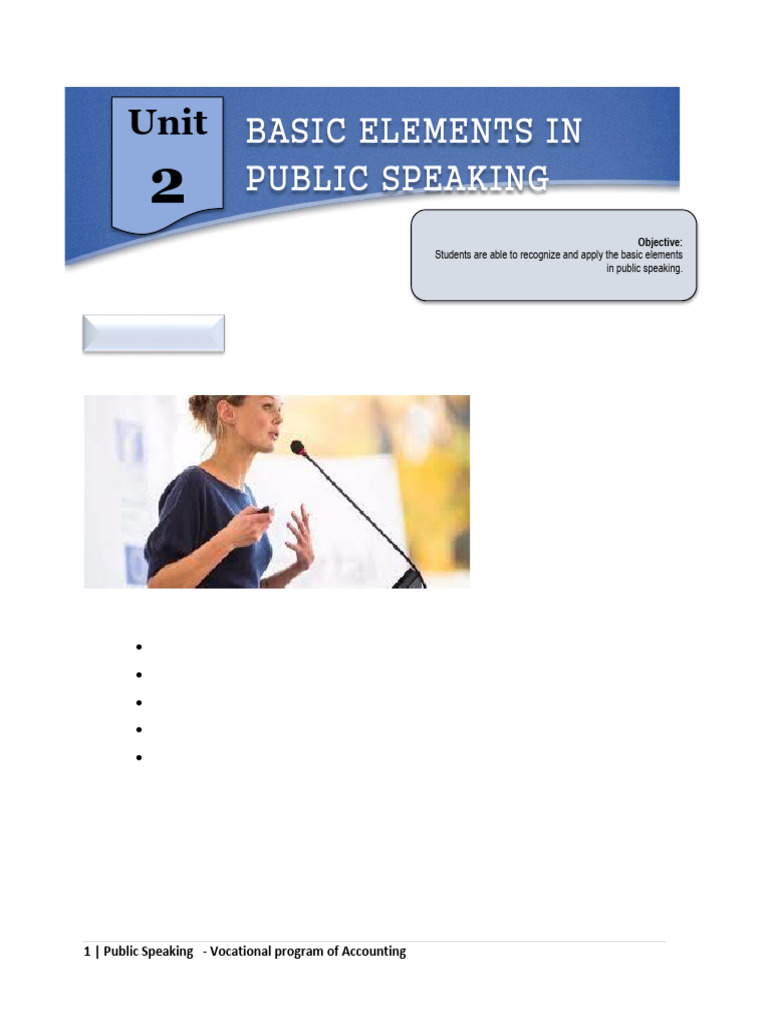 UNIT 2 - Basic Elements in Public Speaking | PDF | Public Speaking
