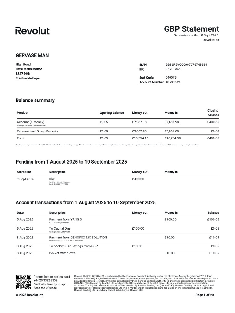 Revolut GBP Statement Summary | PDF | Banking Technology | Banking