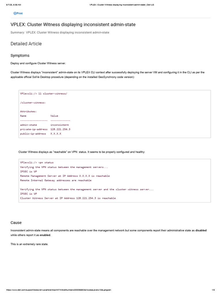 VPLEX Cluster Witness Admin-State Issue | PDF | Virtual Private Network ...