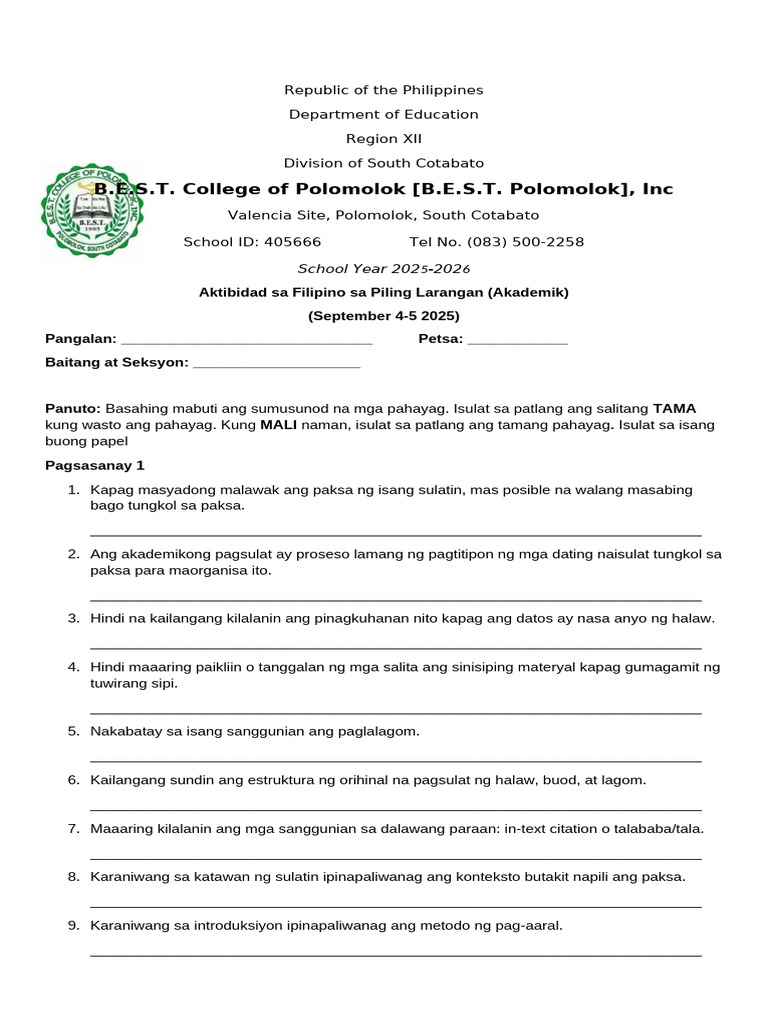 Grade 12 Activities | PDF