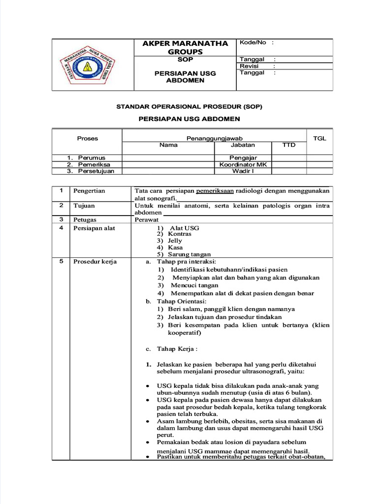 PDF Sop Persiapan Usg Abdomen Compress | PDF