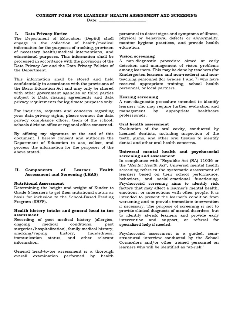 Consent for Learner Health Screening | PDF | Medical Specialties | Medicine