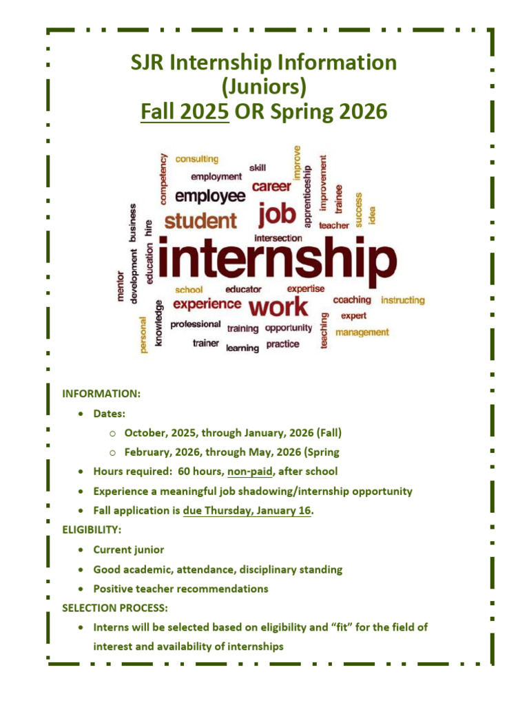 SJR Internship Info for Juniors 2025-2026 | PDF