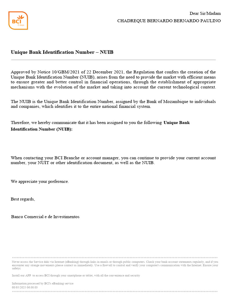 Unique Bank Identification Number (NUIB) | PDF