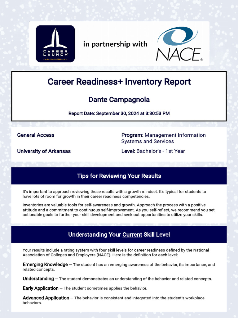Career Readiness Inventory Report 2024 | PDF | Nonverbal Communication ...
