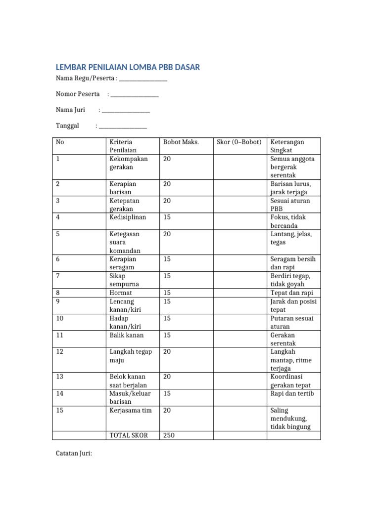 Format Penilaian Lomba PBB | PDF