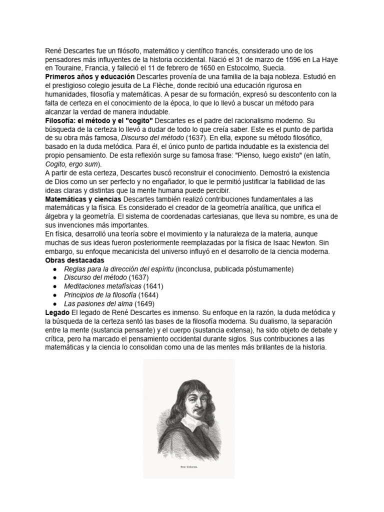 René Descartes: Filosofía y Matemáticas | PDF | René Descartes | Metafísica