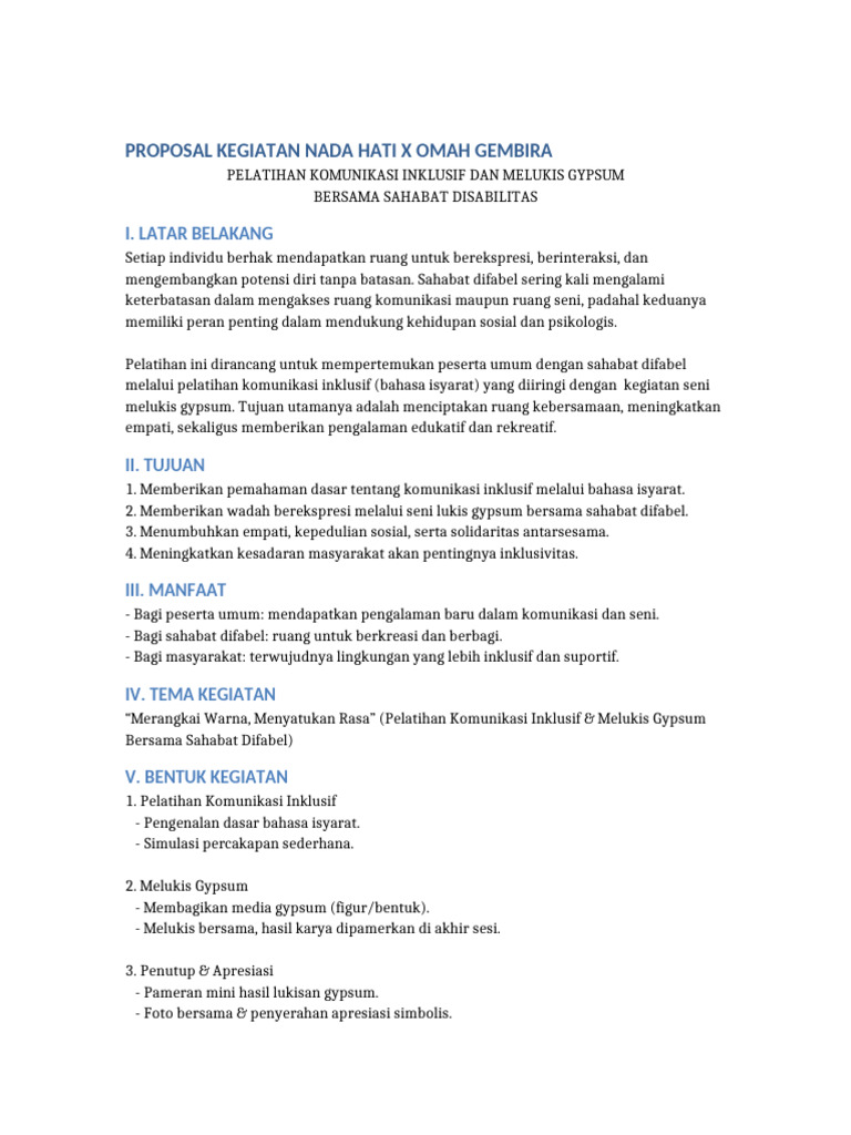 Proposal Pelatihan Inklusif Dan Melukis Gypsum | PDF