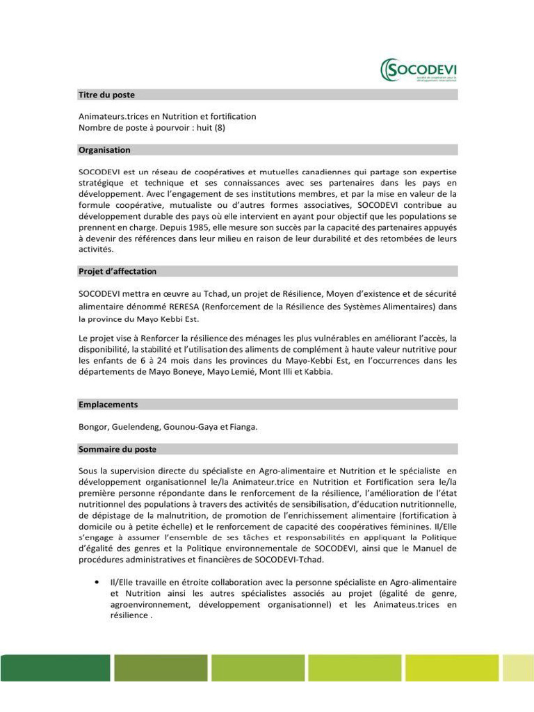 08 Animateurs.trices en Nutrition Et Fortification - SOCODEVI | PDF