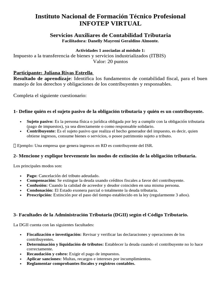Actividad 1 Módulo 1 Juliana Rivas | PDF | Pagos | Impuestos