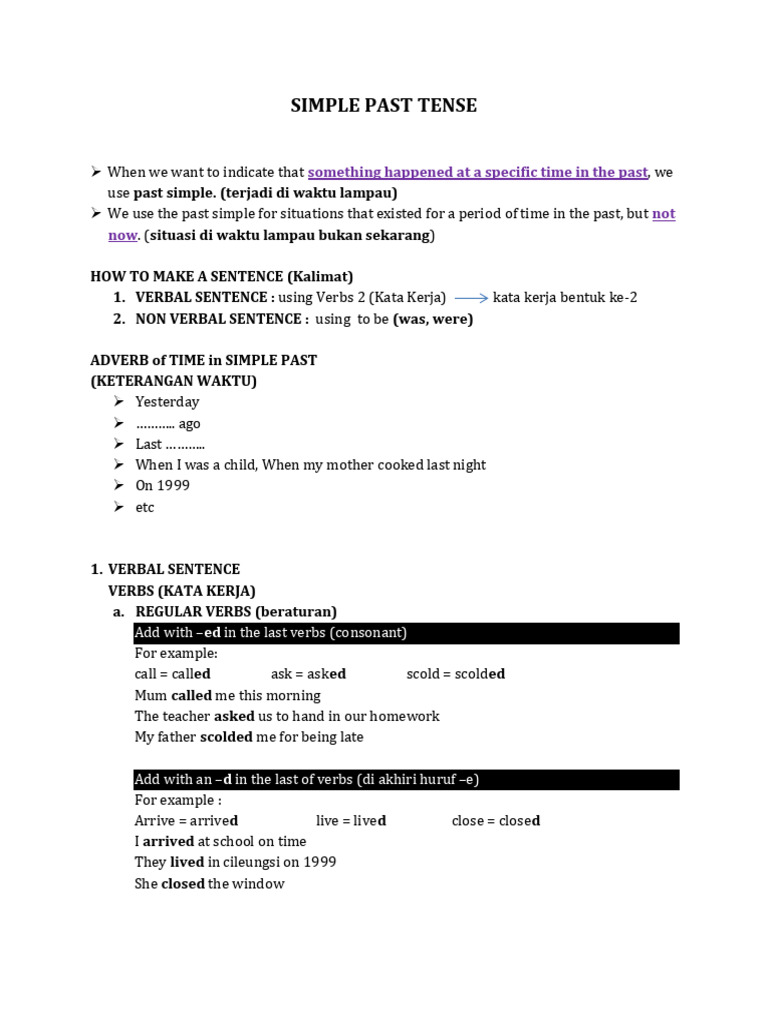 Materi SIMPLE PAST TENSE | PDF | Verb | Noun