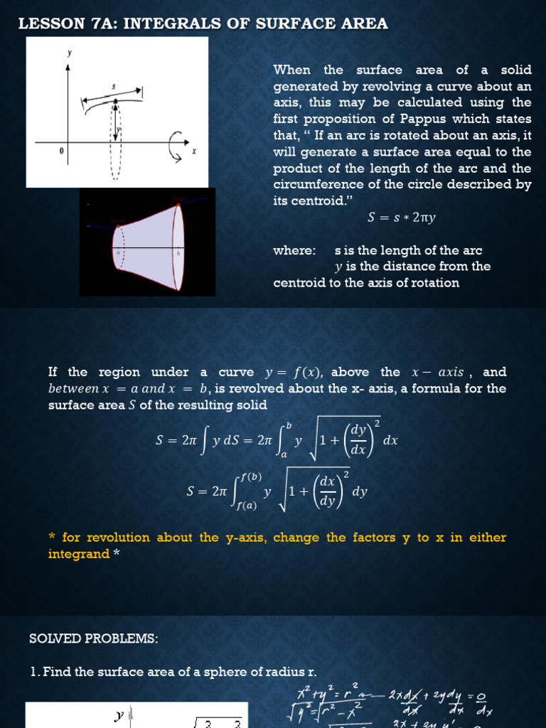 Lesson 7 Surface Integrals | PDF | Cartesian Coordinate System | Area