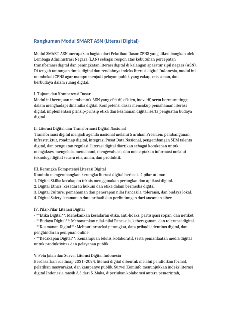 Rangkuman Modul SMART ASN Literasi Digital | PDF