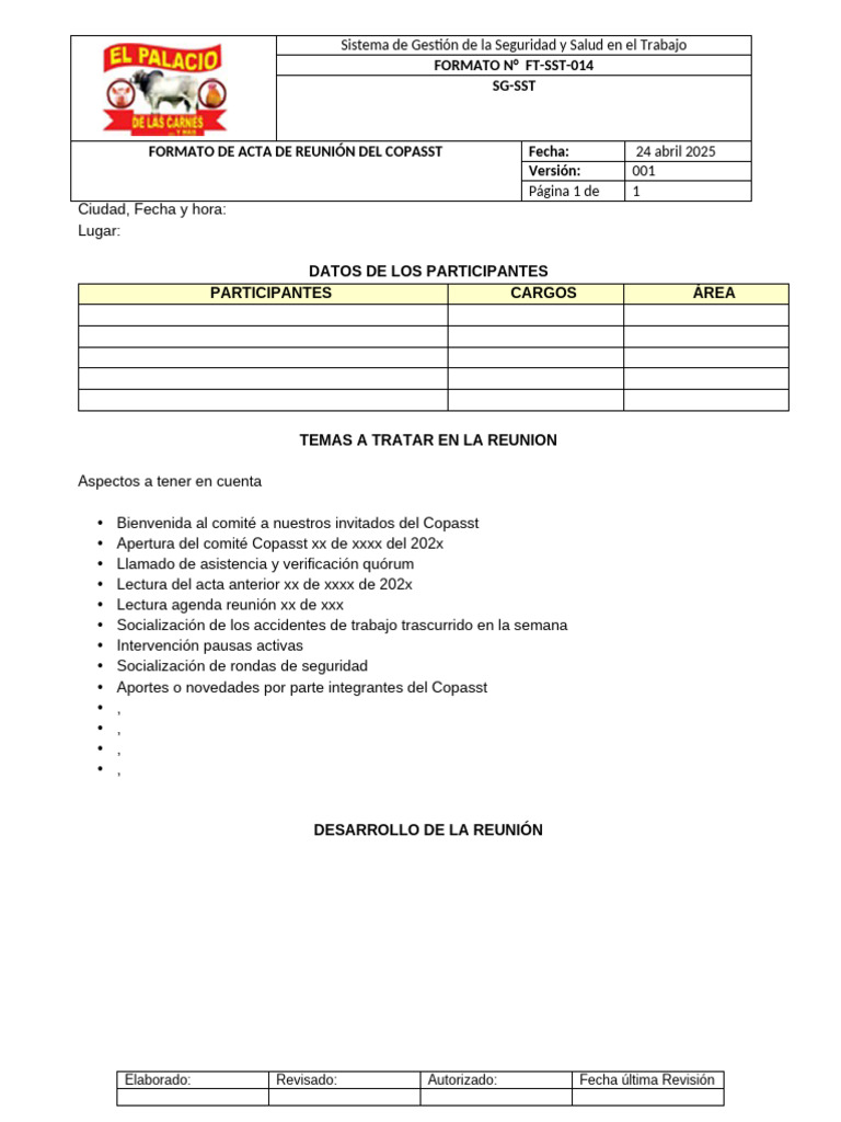 Acta Reunión Copasst 24 Abril 2025 | PDF
