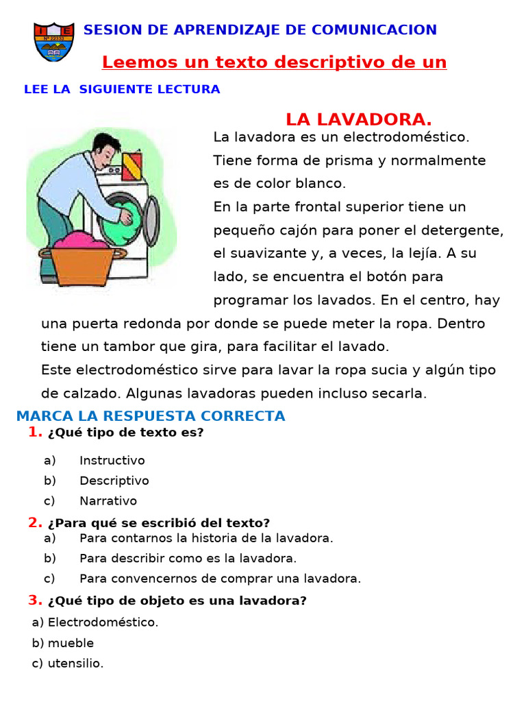 D1 A1 Ficha Com Leemos Un Texto Descriptivo De Un Objeto Pdf