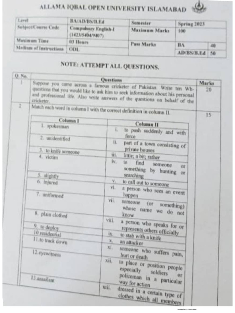 1423 Solved Past Paper 2023 Pdf