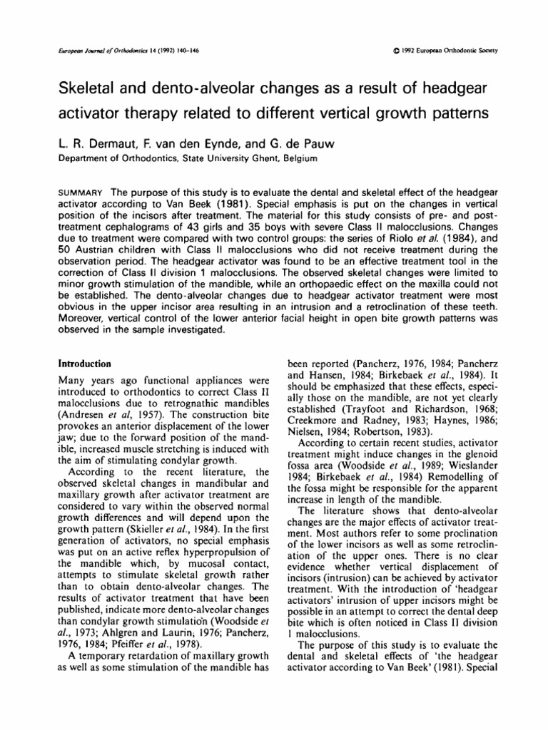 Skeletal and Dento-Alveolar Changes As A Result of Headgear Activator ...