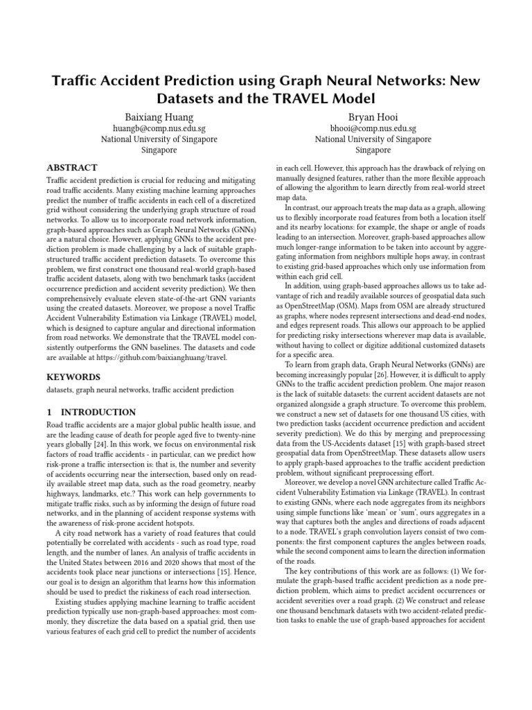Traffic Accident Prediction Using Graph Neural Networks New Datasets and The TRAVEL Model | PDF ...