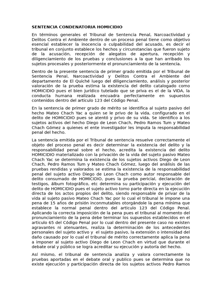 Sentencia Condenatoria Homicidio | PDF | Homicidio | Sentencia (ley)