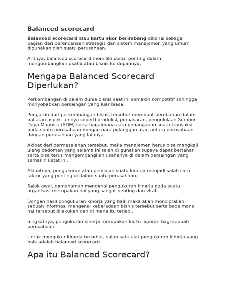 Panduan Lengkap Balanced Scorecard | PDF