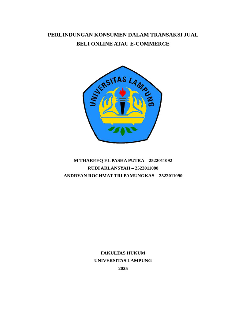 Perlindungan Konsumen Dalam Transaksi Jual Beli Online Atau E-Commerce - Fakultas Hukum ...