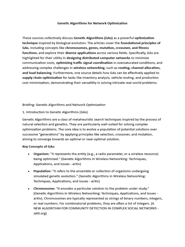 Genetic Algorithms For Network Optimization | PDF | Genetic Algorithm | Mathematical Optimization