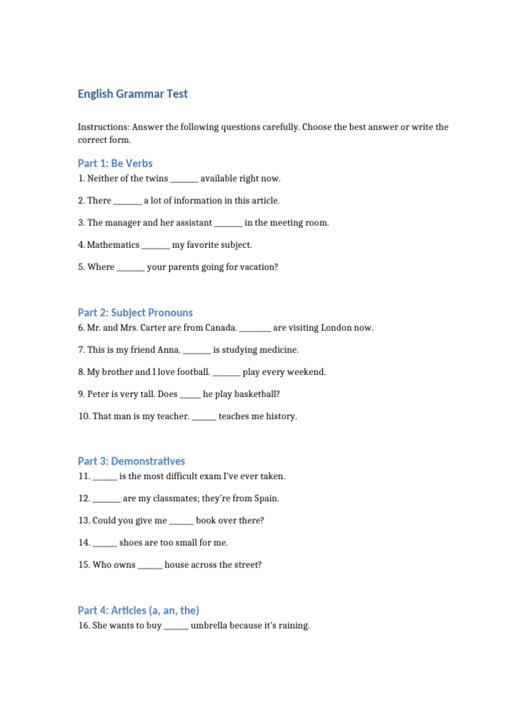 Intermediate Grammar Test | PDF