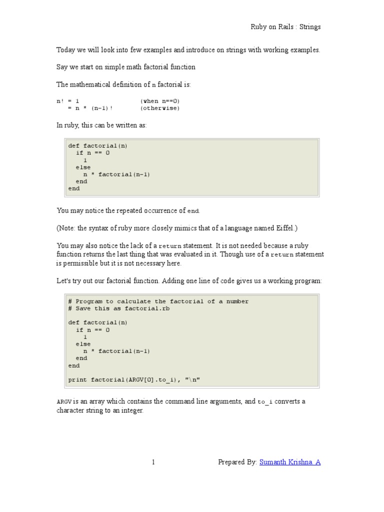 Ruby On Rails Simple Examples And Strings Pdf Ruby Programming Language String Computer